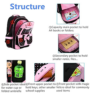 Bowknot Kids Rolling School Backpack 2Pcs Polka Dot Princess Style Trolley Bookbag on Six Wheels
