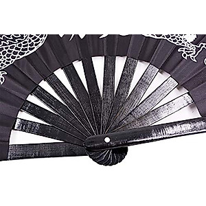 Amajiji Large Rave Folding Hand Fan for Men/Women, Chinese Japanese Kung Fu Tai Chi Handheld Fan Performance Fan Festival Gift Fan Craft Fan Folding Fan Dance Fan (Black Dragon)