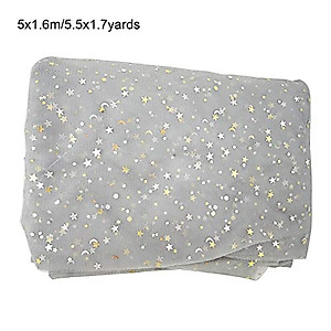 Honbay 5.5x1.7Yards Glitter Star Moon Sequin Tulle Net Yarn for Background Decoration or DIY Crafts Making (White) (Grey)
