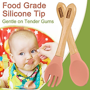 6PCS Bamboo Baby Feeding Set, Baby Suction Bowl & Plate with Silicone Spoons & Forks, Wooden Feeding Supplies for Infant & Toddlers, Baby Led Weaning Supplies Non Slip & BPA Free (Orange-Frog)