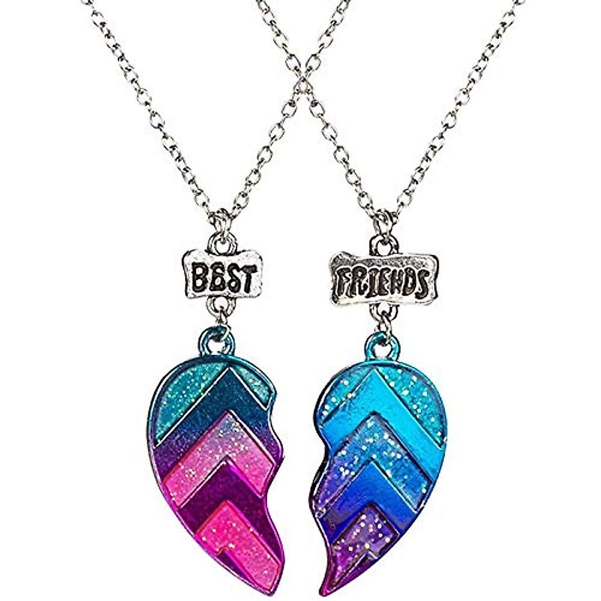 Caiyao 4 Pcs/Set BFF Necklaces and Bracelets Best Friends Half Heart Pendant Chain Necklaces Half Heart Friendship Jewelry Set 2 Friends Sisters Girls Birthday Gift for Women Girls-Necklace