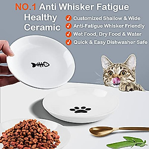 𝟮𝟬𝟮𝟯 𝐍𝐄𝐖 Anti Whisker Fatigue Cat Bowls, Healthy Ceramic Cute Flat Cat Food Bowl for Indoor Cats, Cat Dishes Shallow Wide Cat Plates for Wet Food, Small Whisker Friendly Pet Cat Feeding Bowls