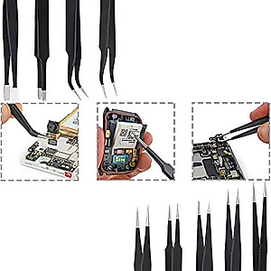 ESD Anti-Static Precision Tweezers Tools Kit Non-magnetic Stainless Steel Tweezers Set with Storage Bag by AKTOO for Electronics soldering,Phone Repair,Jewelry,Craft,Laboratory Work,9 Pcs