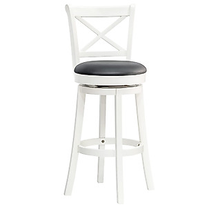 HOMCOM Traditional Bar Stool, 31 Inch Seat Height Barstool, Swivel PU Leather Upholstered Chair, with Cross Back and Rubberwood Frame, Cream White