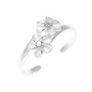 Arthur's Jewelry 925 sterling silver Hawaiian double plumeria flower white cz open toe ring