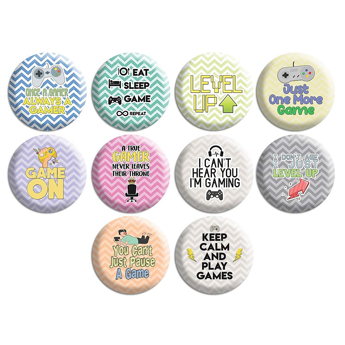 Creanoso Funny Wearable DIY Custom Design Art Button Badges - Gamer (10-Pack) - Stocking Stuffers Premium Quality Gift Ideas for Children, Teens, & Adults - Corporate Giveaways & Party Favors