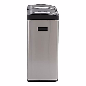 Design Trend Stainless Steel Dual Compartment Sensor Trash Can Recycler with Soft Close Lids | Two 30 Liter / 8 Gallon Bins, Silver