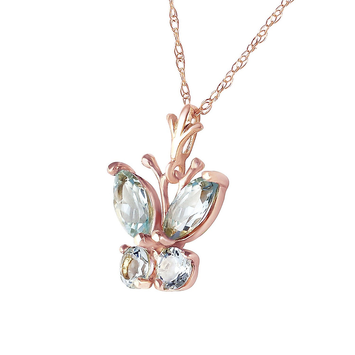 Galaxy Gold GG 0.68 Carat 14k 18" Solid Rose Gold Necklace with Natural Aquamarine Butterfly Pendant