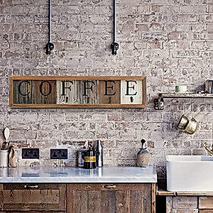 HBCY Creations Coffee Mug Holder with Printed Solid Wood Coffee Sign, 6 Coffee Cup Hooks with Wooden Coffee Mug Display and Organizer - Distressed Coffee Rack Sign, 31.5" Wide