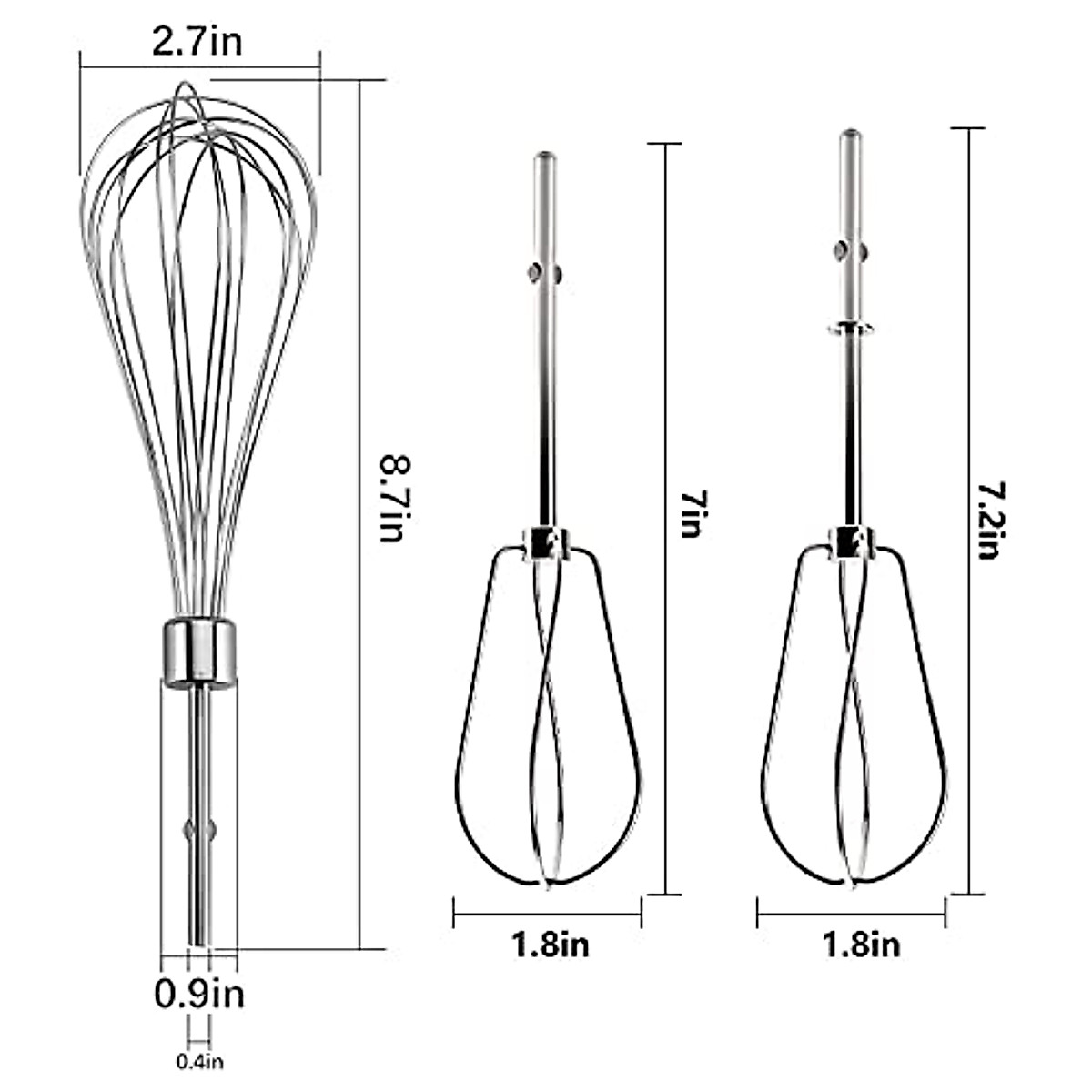 Fetechmate KHM2B W10490648 Hand Mixer Turbo Beaters (2 Pack) & KHMPW Stainless Steel Pro Whisk(2 Pack)-Replace AP5644233, PS4082859, KHM2B, KHM512BM