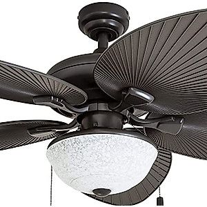 Honeywell Ceiling Fans Inland Breeze, 52 Inch Tropical Indoor Outdoor Ceiling Fan with Light, Pull Chain, Three Mount Options, Weather Resistant Blades - 50510-01 (Bronze)