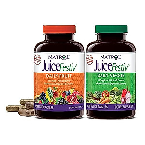 Natrol JuiceFestiv Daily Fruit & Veggie with SelenoExcell and Whole-Food [Phyto]Nutrients, Dietary Supplement Supports Better Nutrition (& overall well-being), 120 Capsules (Pack of 2), 60 Day Supply
