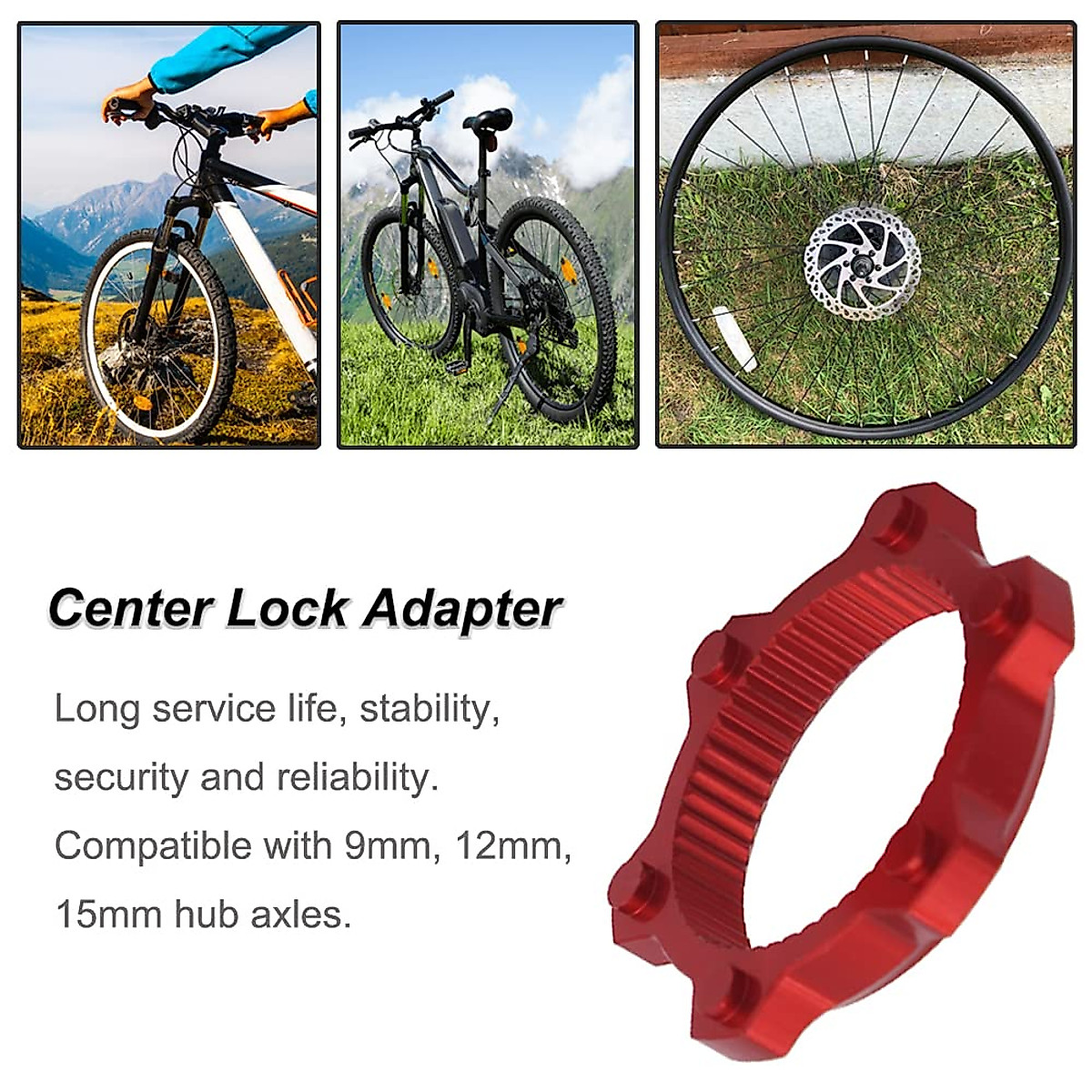 Saipe Aluminum Alloy Bicycle Centerlock Adapter 6-Bolt Disc Brake Rotor Adapter Center Lock Adapter with Lock Ring Hub Spacer Bicycle Accessories for Mountain/Road Bike 9/12/15mm hub axles (Red)