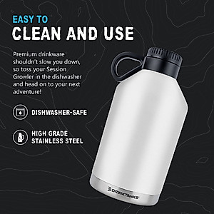 DrinkTanks - Session Growler, Passivated Stainless Steel Growlers for Beer, Leakproof and Vacuum Insulated Beverage Tumbler, Soda, Wine, or Coffee Tumbler with Handle, 64 Oz, Glacier