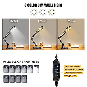 Magnifying Desk Lamp with Clamp, Toolour 2-in-1 3 Color Modes Lighted 5X Magnifying Glass with Light and Stand, 4.13'' Glass Lens, 72 PCS LED Lights for Hobbyists, Jewelers, Sewing, Close Work Craft