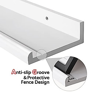 Annecy Floating Shelves Wall Mounted Set of 3, 36 Inch White Rustic Wood Shelves for Wall, Wall Storage Shelves with Guardrail Design for Bedroom, Bathroom, Kitchen, Office, 3 Different Sizes