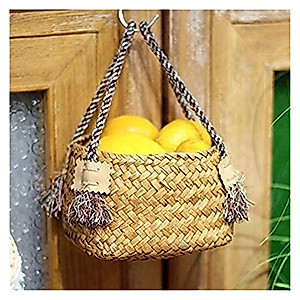 WALTX Round Basket Mini Hand- Woven Seaweed Basket Desktop Storage Basket Simulation Flower Basket Portable Seaweed Basket