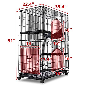 Homey PET INC Folding Wire Cat Ferret Collapsible Foldable Lockable Habitat Crate with Casters,Tray and Hammock, 36", Black