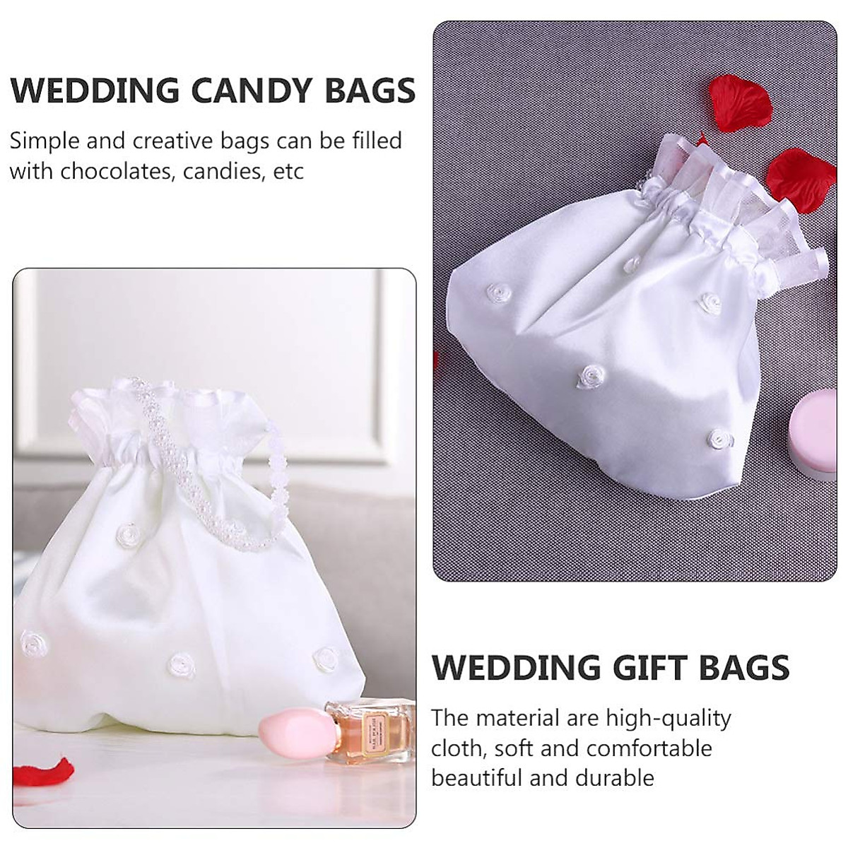 2Pcs Satin Bridal Wedding Money Bag White Bridal Bridesmaid Satin Flower Decorated Bag Handbag with Pearl for Dance Bridal Purse Wedding Supplies