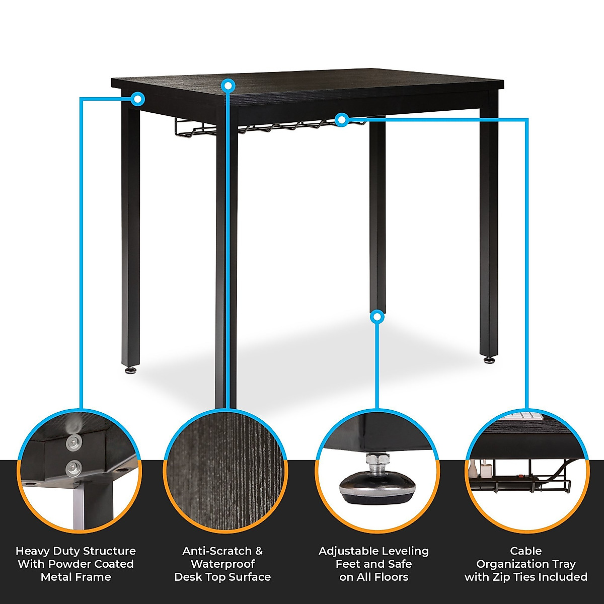 The Office Oasis Small Computer Desk with Cable Management Tray, 36in Length, Black