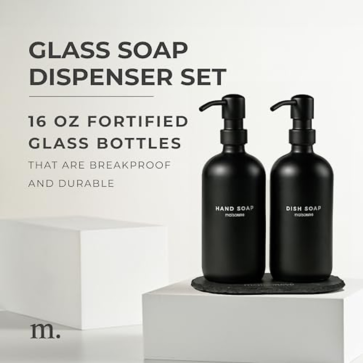 MaisoNovo Soap and Lotion Dispenser Set | Black Bottles Black Pumps Set of 2