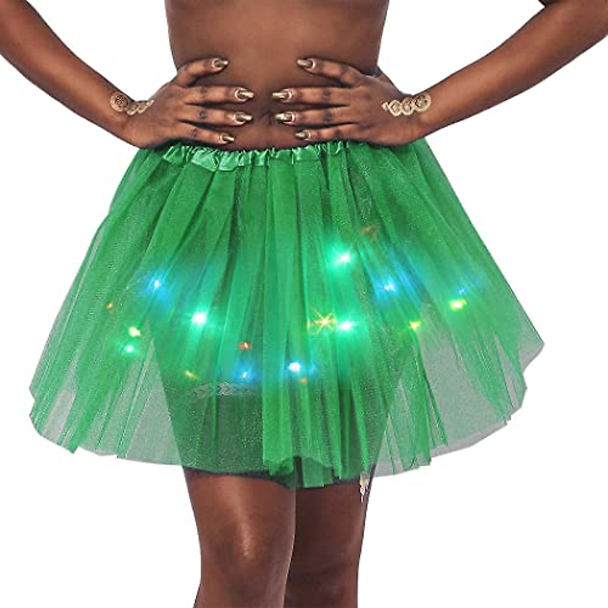 Victray Women Light Up Tutus Adult LED Tulle Tutu Skirt Sparkly Plus Size Tutu Costume (Green 1)