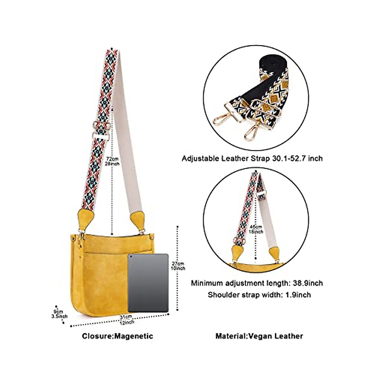 Caitina Cross Body Bag Vegan Leather Hobo Handbags Designer Crossbody Purses Bucket Bag For Women with 2 Adjustable Strap(Yellow)