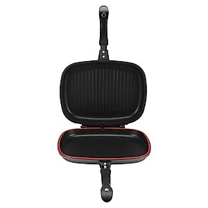 Grill Pan Frying, Antiburn Handle Kitchen Double Sided Pressure Double Side Portable Stove Double Sided Sandwich Baking Supplies Pot 32Cm 12.6In