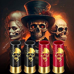 Skull Plastic Shot Glasses Bulk Set of 4 with Gift Box for Men Women Gothic Fans Wedding Party Birthday Christmas Father's Day Gifts, 12GA Small Bullet Shot Cups for Whiskey Tequila Vodka Liquor
