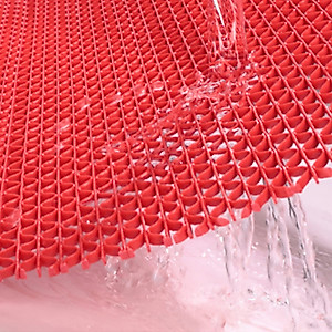 MYOYAY 3' x 16.4' Non-Slip PVC Drainage Floor Mat Commercial Wet Area Floor Mats for Outdoor Indoor Restaurant Kitchen Bar Swimming Pool Splash Matting Water Drain Flooring Mat, Red
