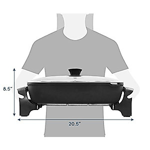 Elite Gourmet EG6203 Extra Deep 16"x13"x3.2" (10.5Qt.), Pour Spout, Dishwasher Safe, Marbled Non-stick Electric Skillet with Vented Glass Lid, Adjustable Temperature, Black