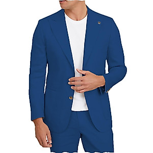 MoranX Summer Casual Men's Suits Regular Fit 2 Piece Prom Tuxedos Peak Lapel Linen Blazer Pants for Wedding(White,36R)