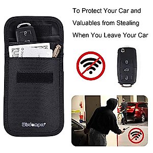 Wisdompro Faraday Bag for Key FOB (2 Pack), WP5696 RFID Key FOB Protector RF Car Signal Blocking Faraday Cage Protector with keyclip, Anti-Theft Pouch, Anti-Hacking Case Blocker - Black
