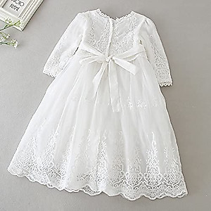 Leideur Baby Long Christening Gowns White Baptism Dress Special Occasion Dresses for Girls Birthday (6 Months, White 1)