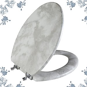 Elongated Marble Toilet Seat Natural Wood Toilet Seat with Zinc Alloy Hinges, Easy to Install also Easy to Clean, Anti-pinch Wooden Toilet Seat by Angol Shiold (Elongated, Gray)