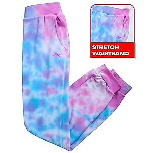 Reebok Girls Sweatsuit - 2 Piece Performance Fleece Sweatshirt and Jogger Sweatpants - Tie Dye Activewear Set for Girls, 7-12, Size 8, Tie Dye Pink