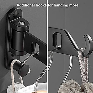 TOHERVIE Wall Mounted Clothes Hanger Rack, Laundry Hangers Folding Clothes Drying Racks for Laundry Room Organization with Hooks Swing Arm, Closet Organizer for Bedroom, Bathroom, Pack of 2 (Black)