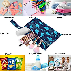 visesunny Blue Dinosaur Footprint 2Pcs Wet Bag with Zippered Pockets Washable Reusable Roomy for Travel,Beach,Pool,Daycare,Stroller,Diapers,Dirty Gym Clothes, Wet Swimsuits, Toiletries