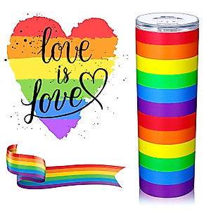 Geiserailie Rainbow Pride Flag Tumbler, Gay Pride Lesbian LGBT Pansexual Gift, Rainbow Striped Water Mug, LGBT Awareness Month Gifts, 20 oz Stainless Steel Insulated Water Tumbler (Rainbow)