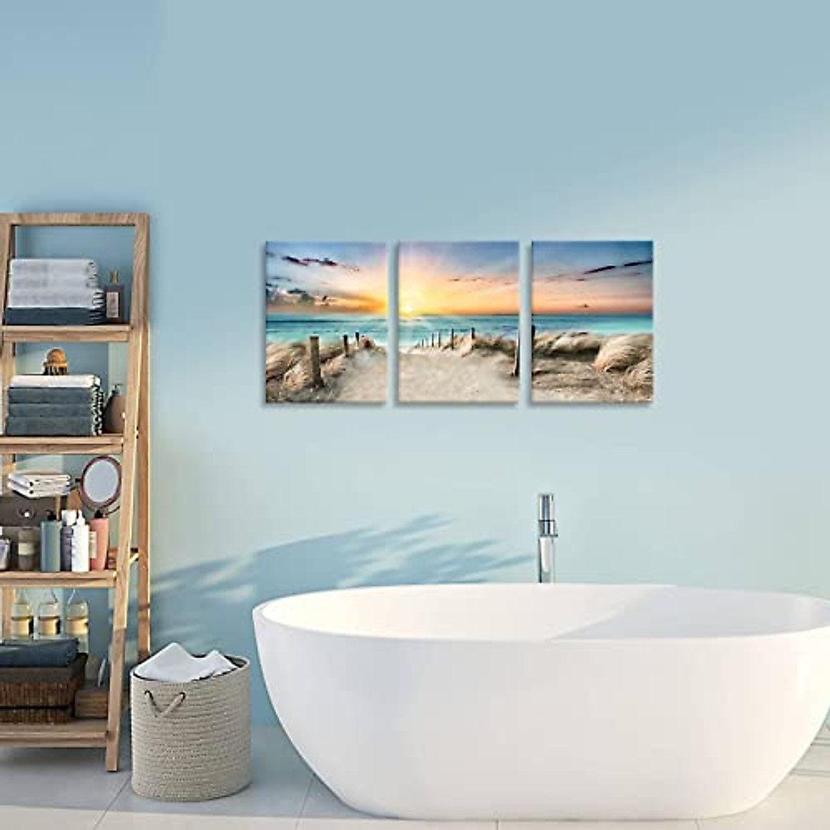 Canvas Wall Art for Living Room 3 Panel Beach Ocean Sunset Print Pictures paintings Artwork Bedroom Bathroom Canvas Framed Wall Decor Modern Gallery Office Decorations Size 12x16x3 Piece Ready to Hang