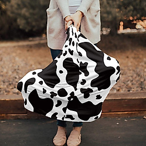 Nursing Cover for Breastfeeding Scarf Super Soft Cotton Multi Use for Baby Car Covers Canopy Shopping Cart Cover Blanket Stroller Cover-Cow Print Animal Themed Black White