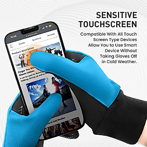 FINGER TEN Winter Running Gloves Men Ladies Women for Cold Weather with Grip Lightweight Touchscreen Warm Gloves with Headband for Walking Driving Cycling Hiking (Blue, X-Large)