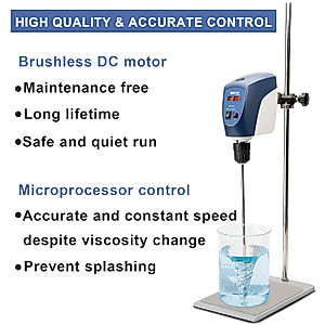 ONiLAB Electric Overhead Stirrer, LED Digital Overhead Stirrer Mixer with Stirring Rod，20L ，10000 mPas ， 50~2200RPM, Aluminum Alloy(Stirrer only, Stand not Included)