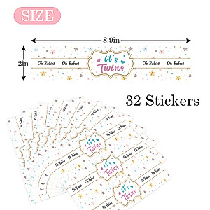 MonMon & Craft It's Twins Water Bottle Stickers / Oh Babies Bottle Wrappers / Baby Shower / Welcome Baby / Baby 1st Birthday Party Water Labels Supplies Waterproof ( Set of 32 )