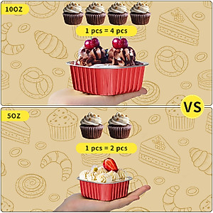 HEYYUMI 10oz Aluminum Foil Brownie Pans with Lids, 40 Pack Square Cake Pans, Disposable Ramekins Cupcake Cups Containers,Mini Cake Baking Pans,Large Muffin Tin Holder for Catering Gathering - Red