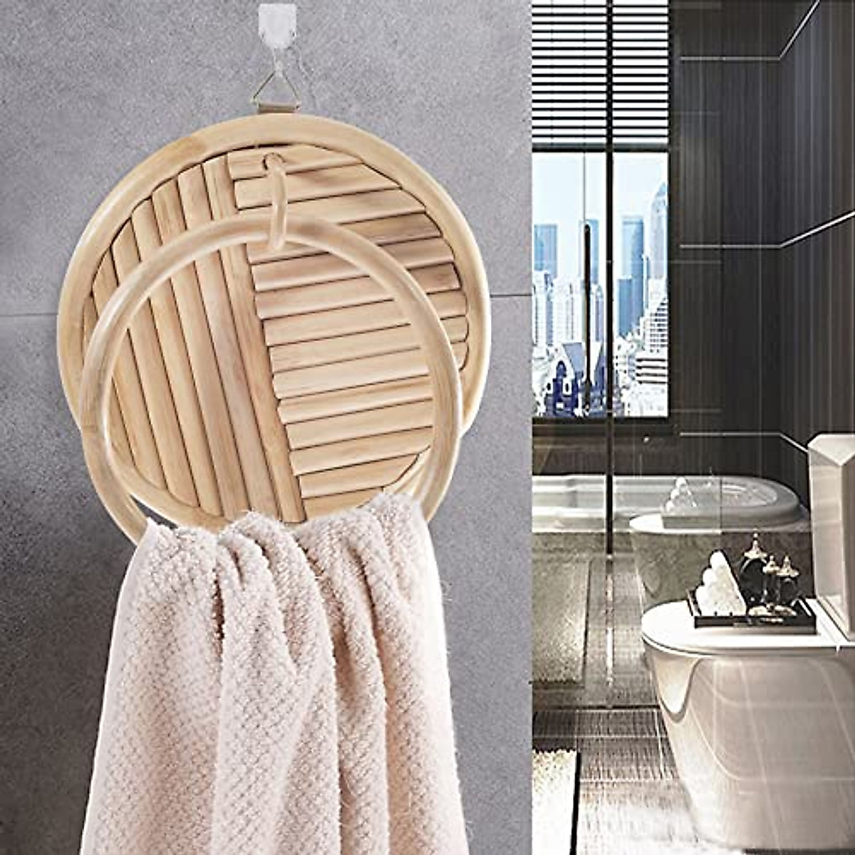 BemiaoCrafts Rattan Towel Ring Wicker Decorative Wall Mounting Handmade Round Hanging Towel Holder Circle Towel Rack Natural Holder Hanger Rack for Bath & Household