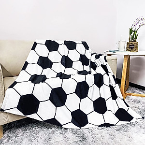 Soccer Blanket Warm Ultra-Soft Soccer Ball White and Black Throw Blankets 50X60 Inches Soccer Team Player Blankets Mom Gift for Girls Boys Kids Women Men