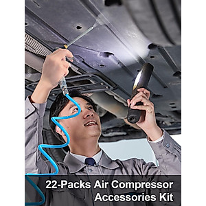 SARDVISA 22-Packs Air Compressor Accessories Kit, 25FT Upgrade Repairable Air Hose with 1/4'' NPT Air Tool Kit, Air Blow Gun/Air Chuck/Tire Gauge, Pneumatic Tool Set