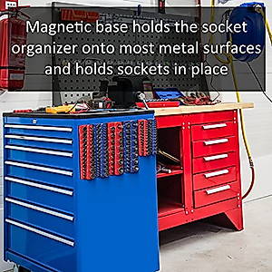 Olsa Tools Magnetic Socket Organizers | 3 Piece Set Socket Holder Kit | 1/2-inch, 3/8-inch, & 1/4-inch Drive | SAE Red | Holds 68 Sockets | Professional Quality Tools Organizer Part 1150