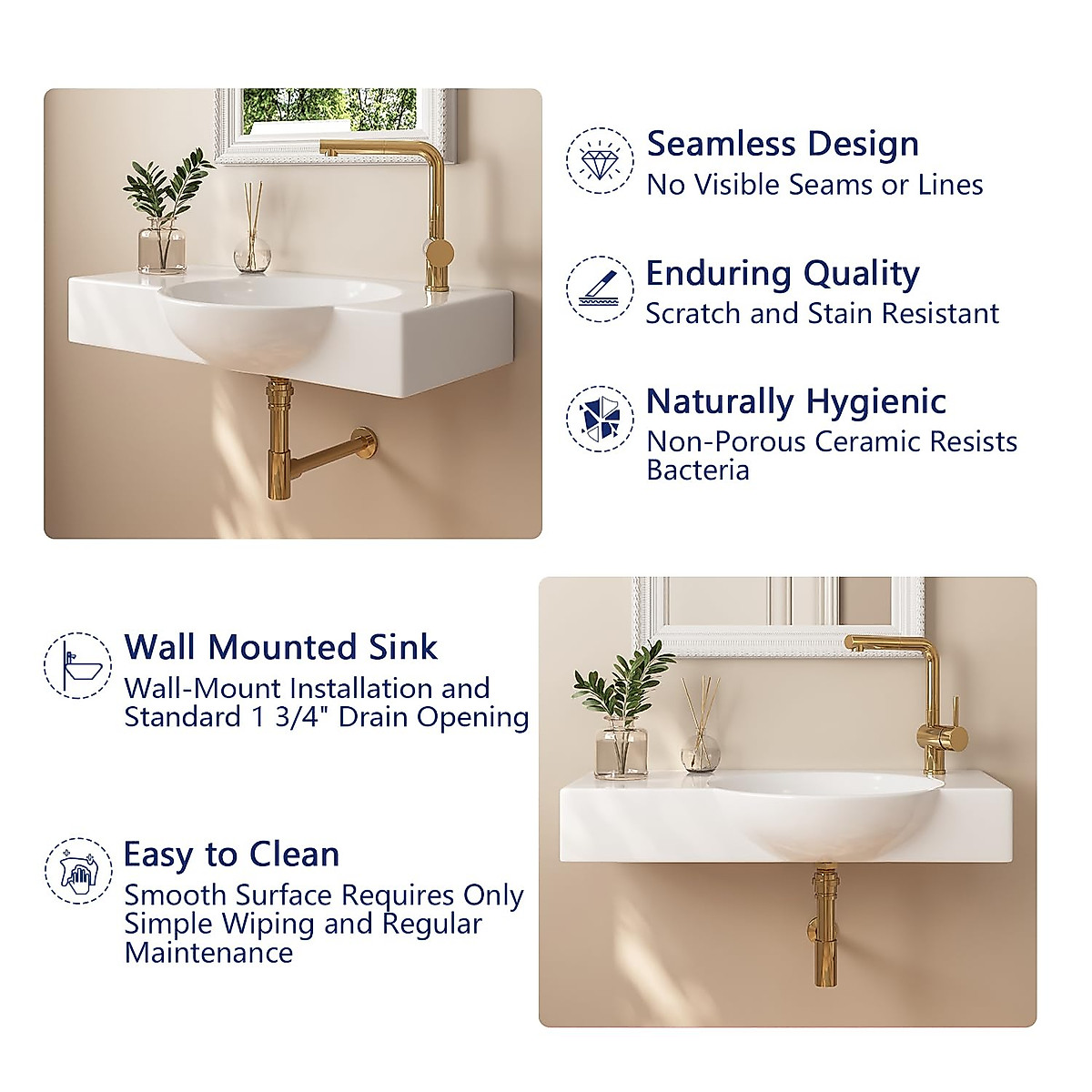 DeerValley Wall Mount Sink,30"x18" Bathroom Vessel Sink,White Ceramic Bathroom Sink,Wall Hung Sink with Right Side Faucet Mount